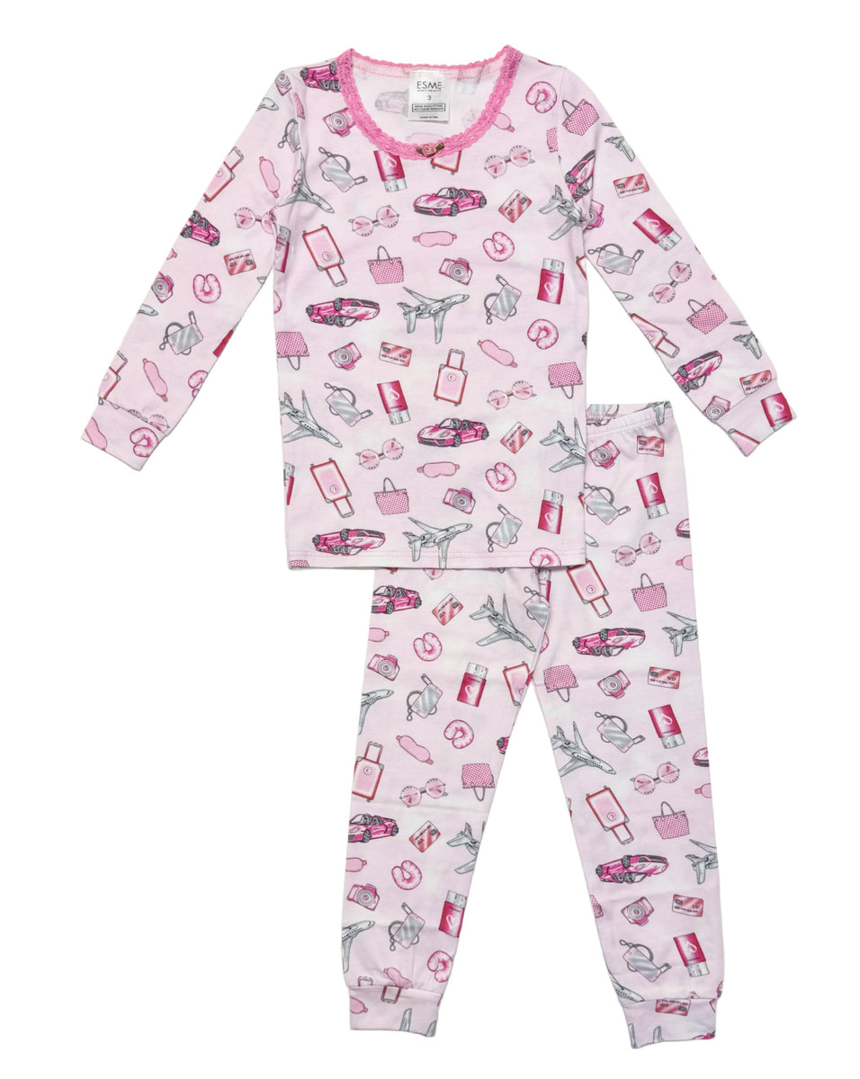 esme- Long Sleeve Pink Jet Pajama Set – Ragg Tattoo